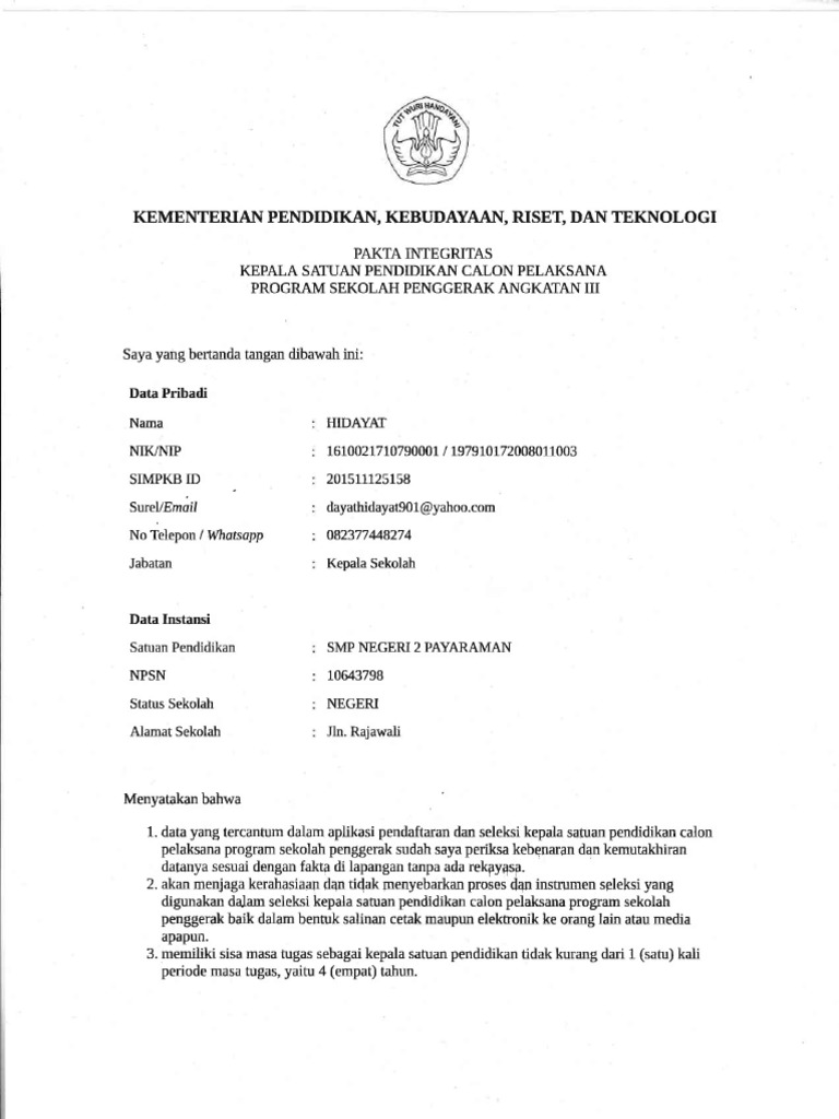 surat pernyataan PSP | PDF