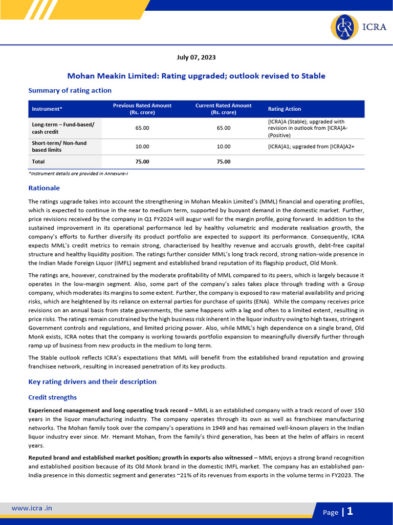 Mohan Meakin Limited | PDF | Credit Rating Agency | Moody's Investors ...