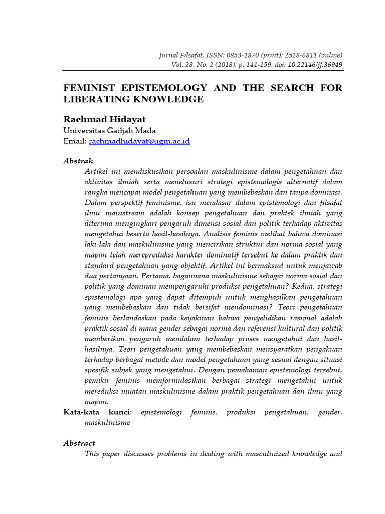 Feminist Epistemology and The Search For Liberating Knowledge | PDF | Epistemology | Knowledge