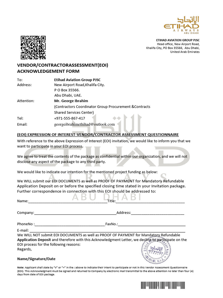 Etihad Acknoledgement Form | PDF | United Arab Emirates