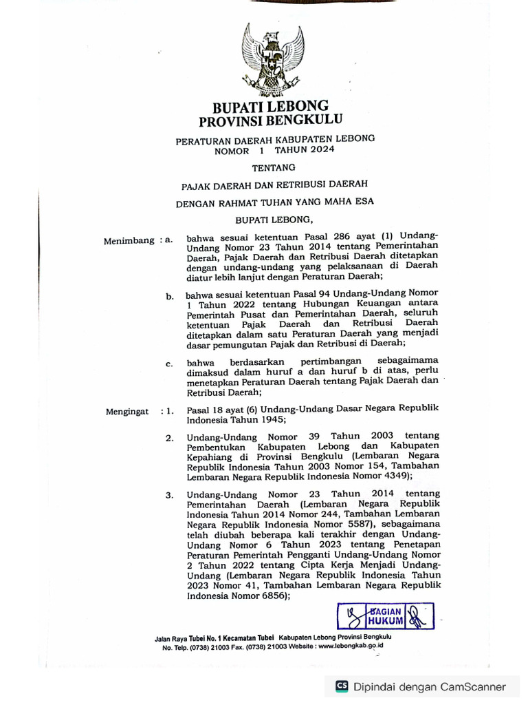 Perda Nomor 1 Tahun 2024 (PDRD) | PDF