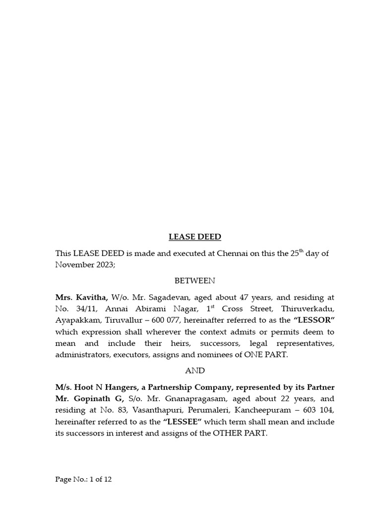 Lease Deed Agreement Overview | PDF | Lease | Indemnity