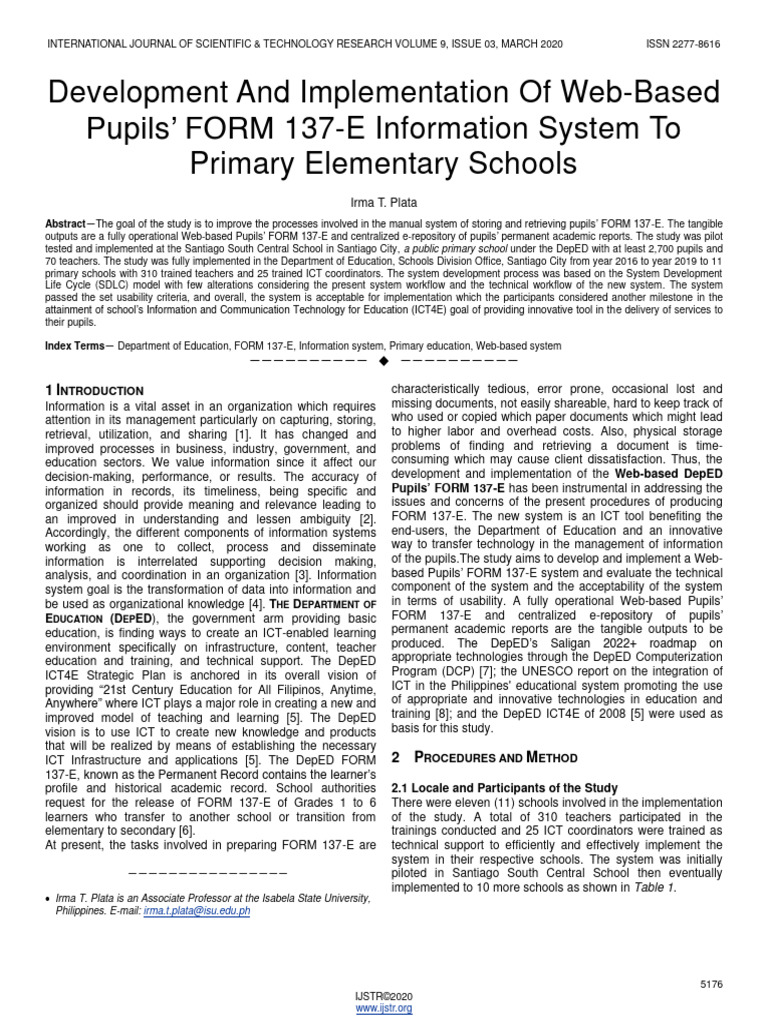 Development and Implementation of Web Based Pupils Form 137 e ... Development and Implementation of Web Based Pupils Form 137 e ...