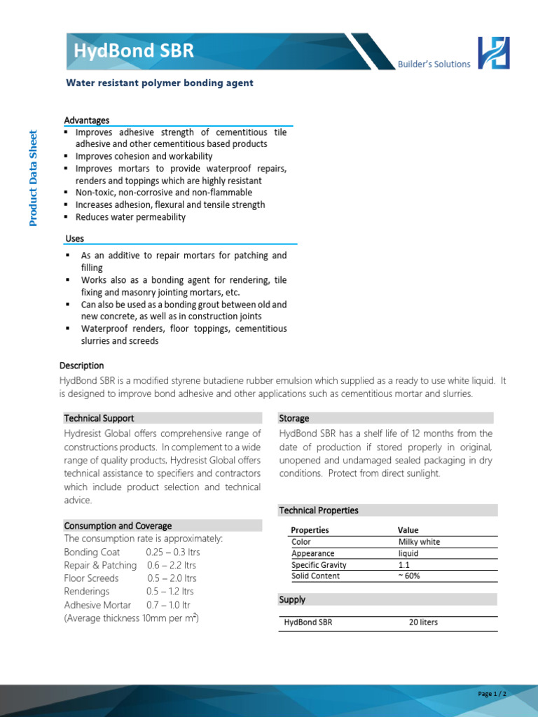 TDS HydBond SBR | PDF | Cement | Adhesive