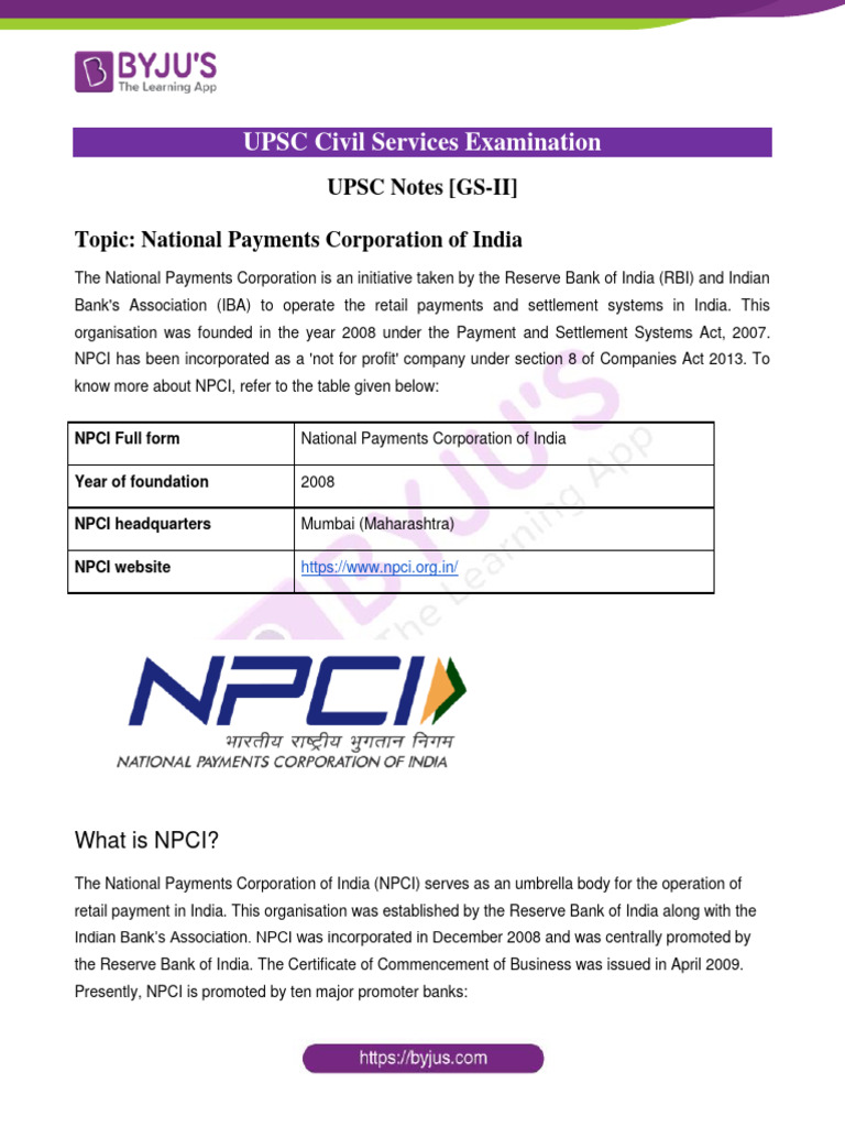 National Payments Corporation of India | PDF | Banking | Banking Technology