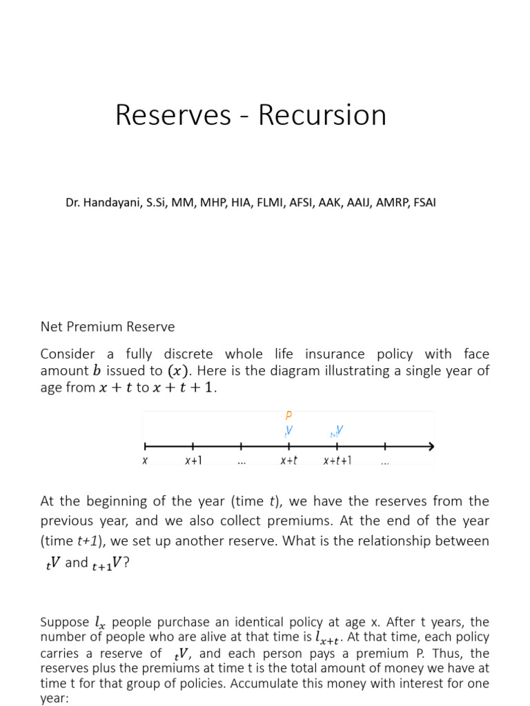 Reserves Recursion For Student | PDF | Insurance | Life Insurance