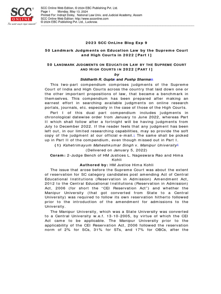 J 2023 SCC OnLine Blog Exp 9 Indrajit Nluassamacin 20240513 163928 1 34 | PDF | Judiciaries ...