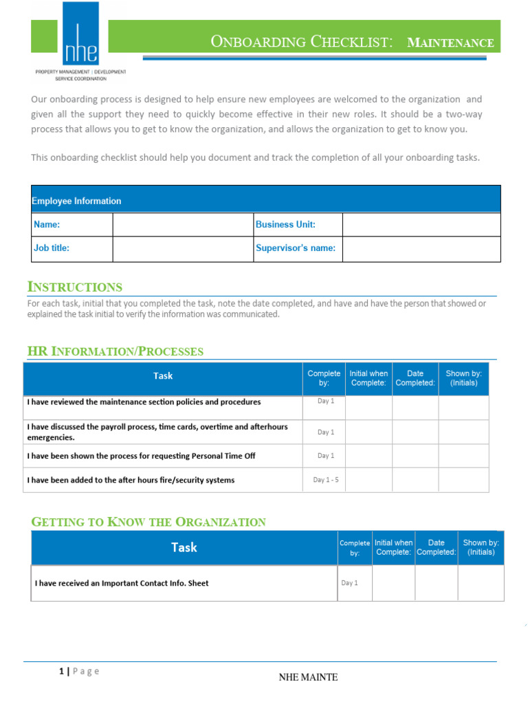 Chapter 11 Section 11.9 Maintenance Training Checklist | PDF