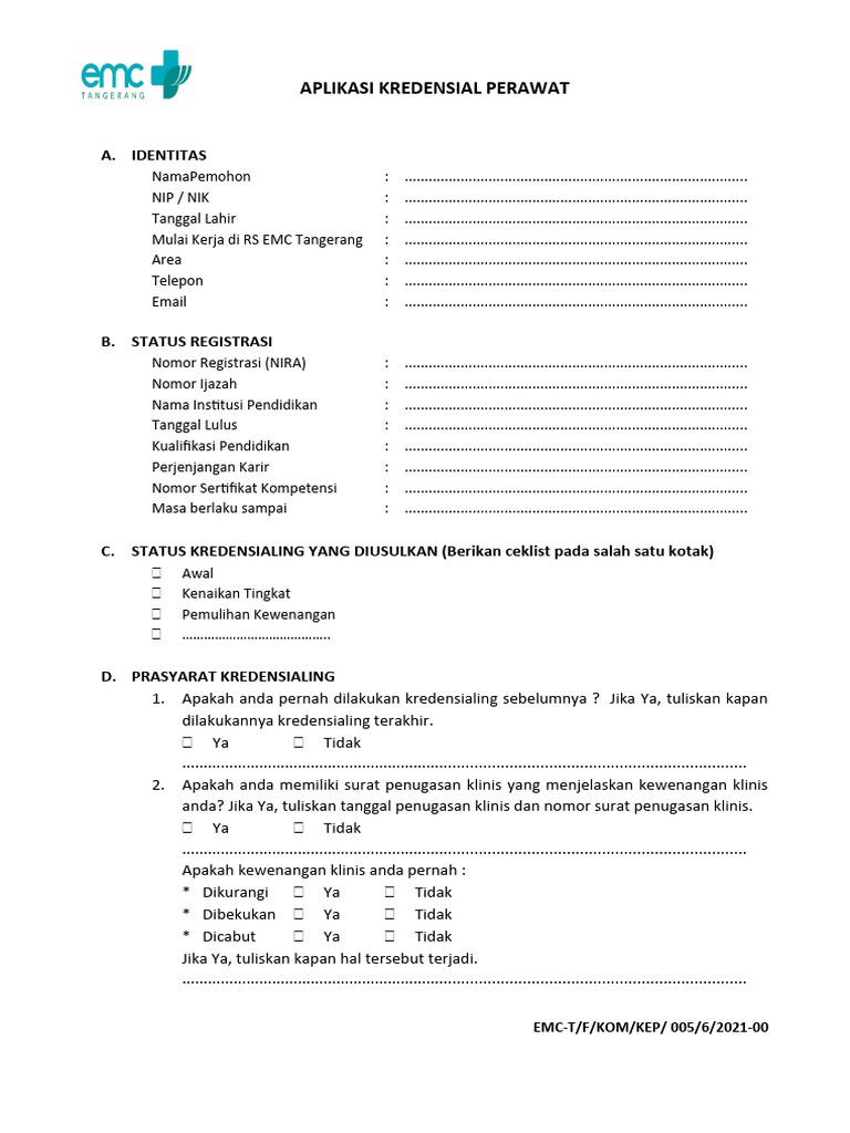 Form 005 Aplikasi Kredensial Rev 00 | PDF | Hukum | Griya & Taman