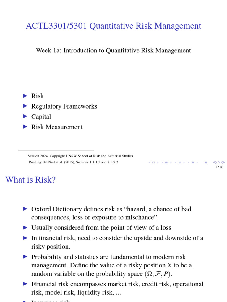 Topic 1 Introduction To Quantitative Risk Management (Week 1) | PDF ...