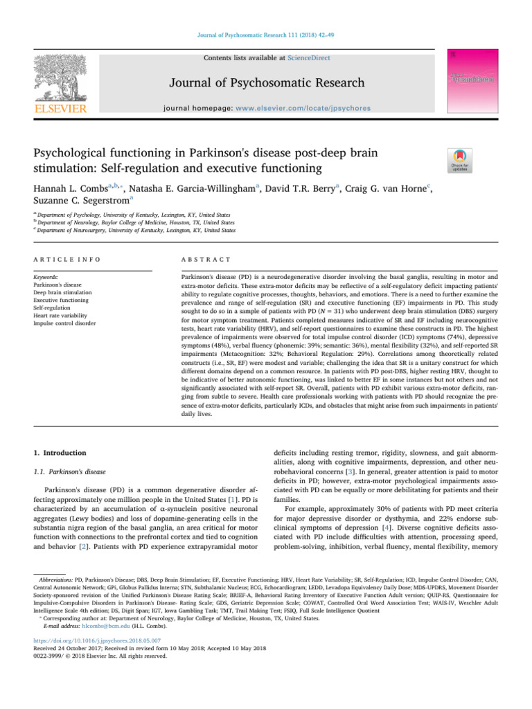 Combs Et Al. (2018) | PDF | Parkinson's Disease | Executive Functions