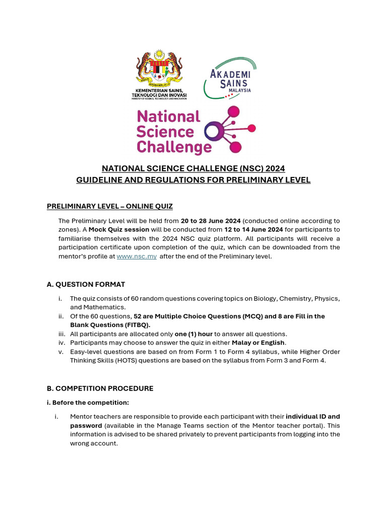 NSC 2024_ Guideline for Preliminary Level (ENG) | Download Free PDF ...