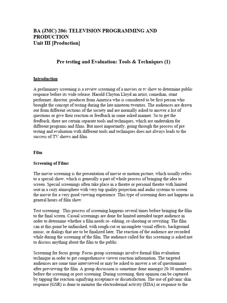 Pre Testing and Evaluation - Tools - Techniques | PDF | Focus Group ...