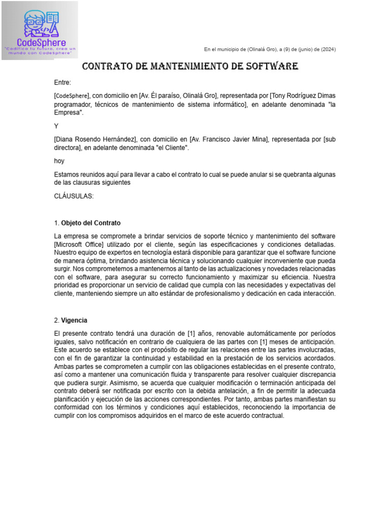 Contrato de Mantenimiento de Software | PDF | Business | Software