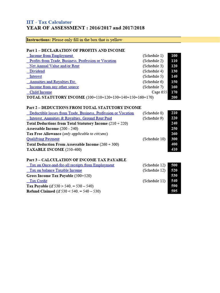 IIT Tax Calculator 2016-2018 | PDF | Income | Taxes
