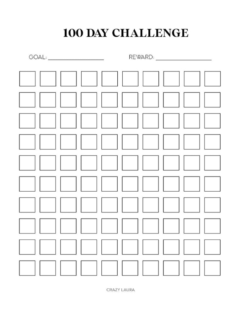 Free 100 Day Challenge Sheet Pdf