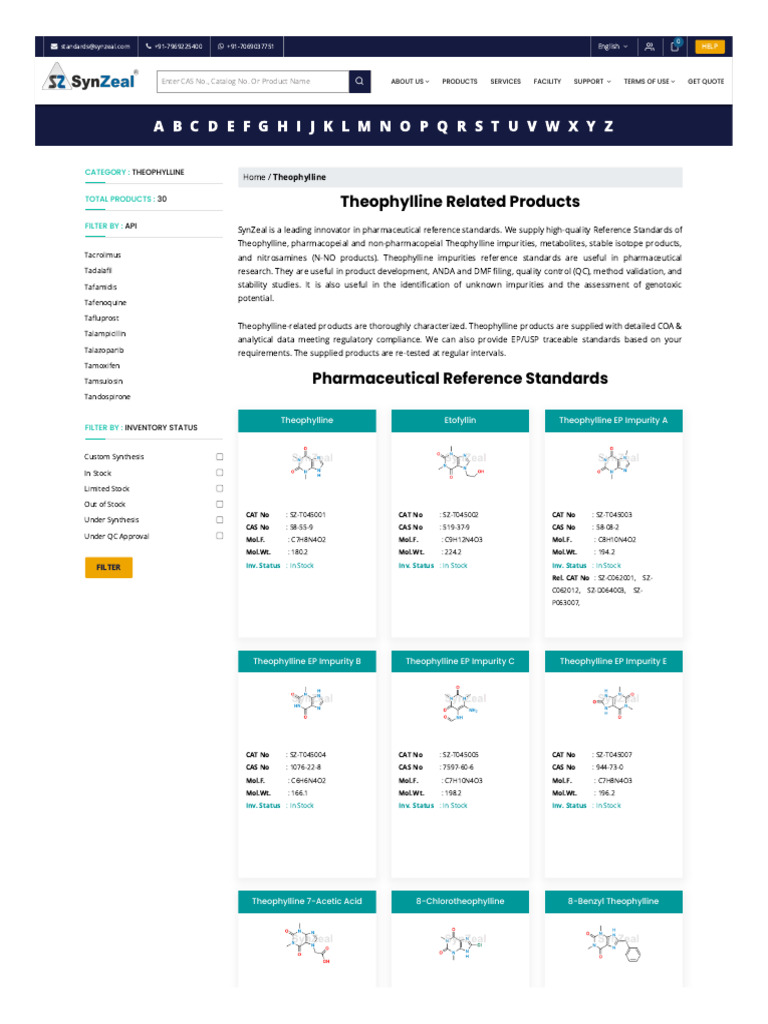 Theophylline Reference Standards Catalog | PDF