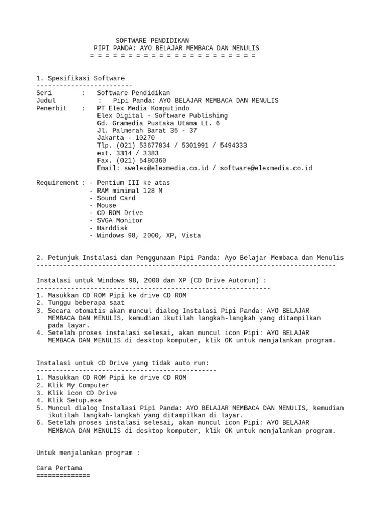 Petunjuk Penggunaan Pipi Panda Ayo Belajar Membaca Menulis | PDF | Komputer