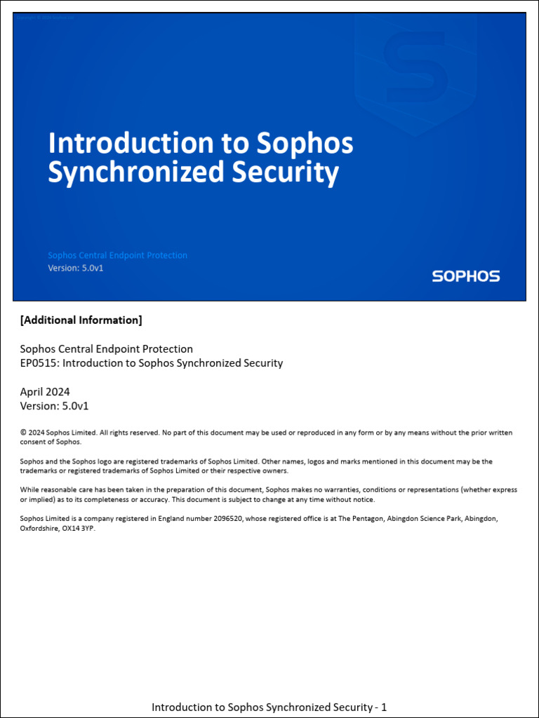 EP0515 5.0v1 Introduction To Sophos Synchronized Security | PDF | Security | Computer Security