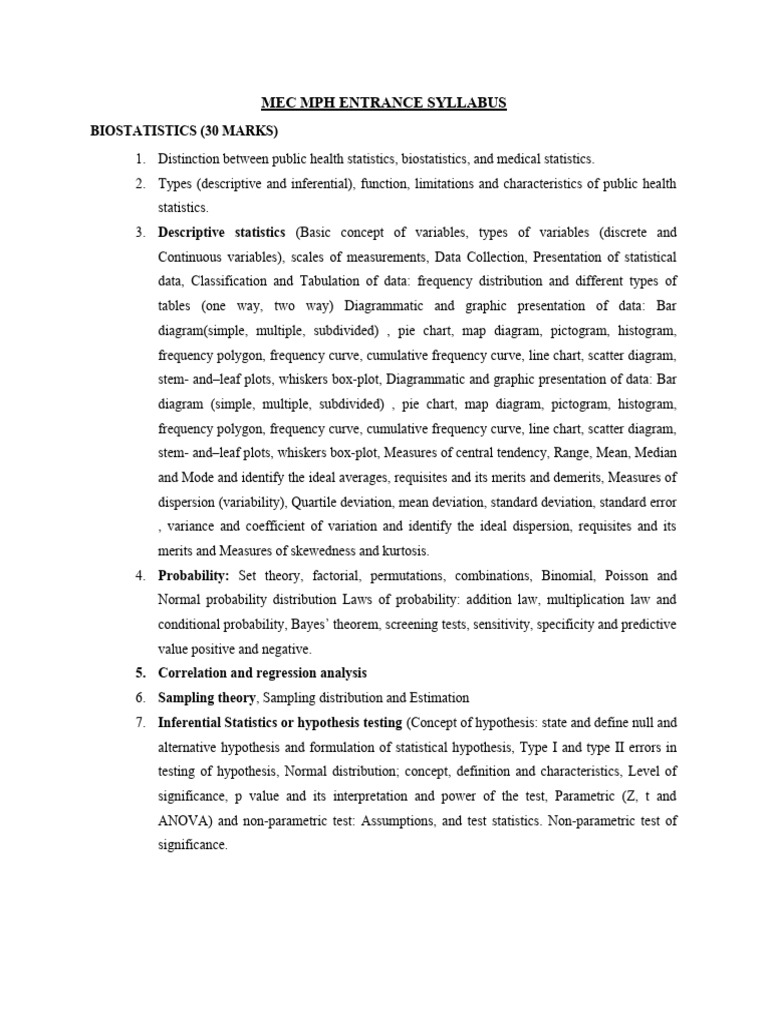 MEC MPH Entrance Exam Syllabus Overview | PDF | Statistics | Health ...