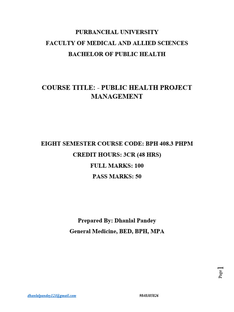 Public Health Project Management | PDF | Public Health | Health Care