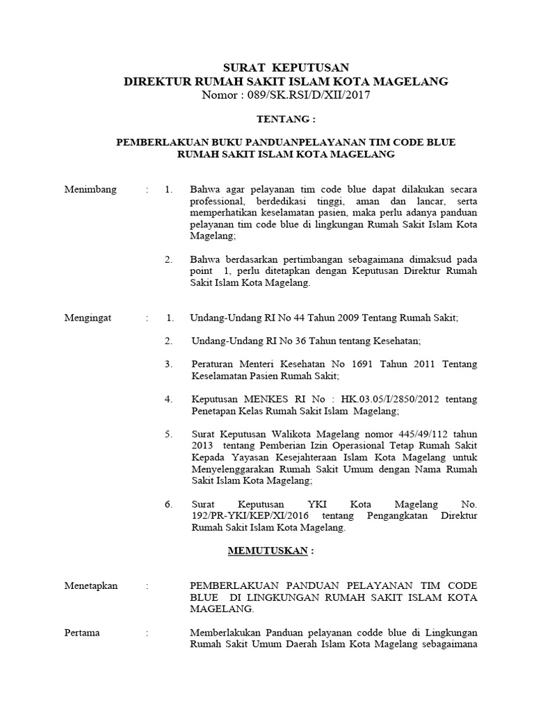 SK Penetapan Panduan Code Blue | PDF | Bisnis | Teknologi & Rekayasa