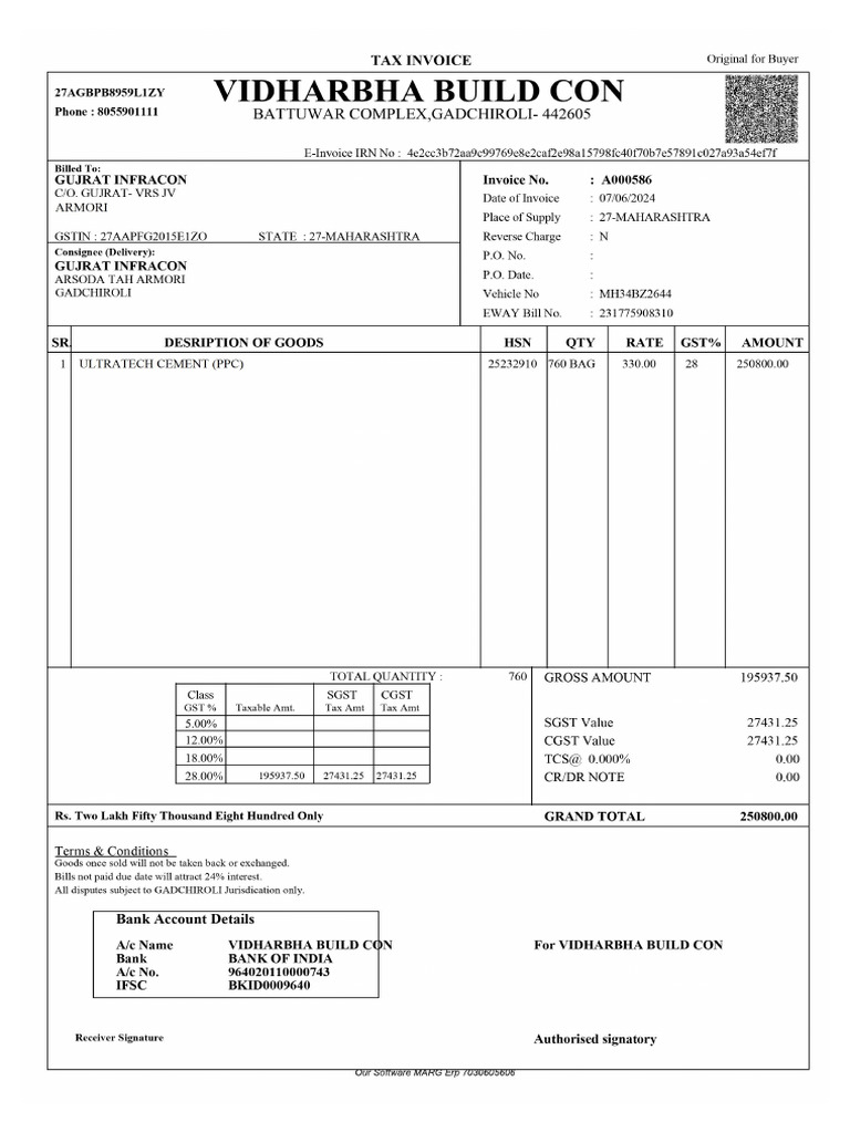 Cement Invoice PPC | PDF