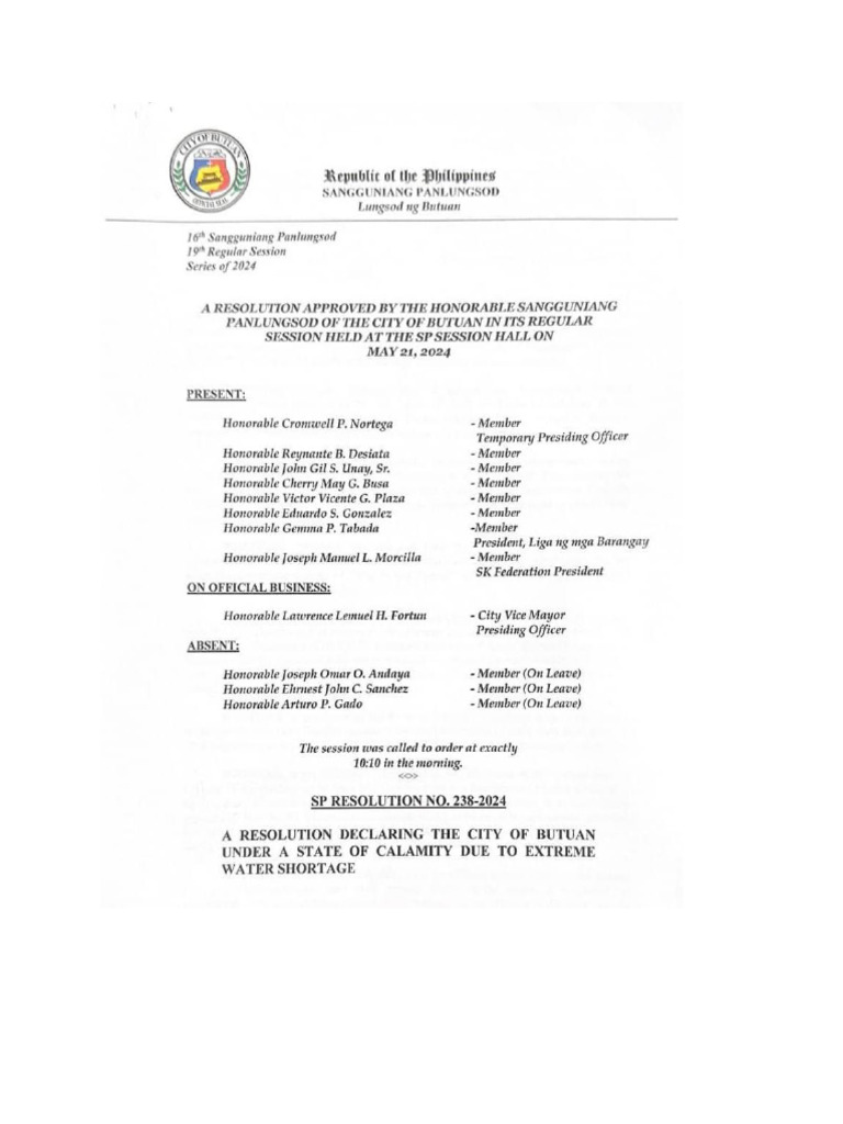 LGU Resolution-State of Calamity | PDF