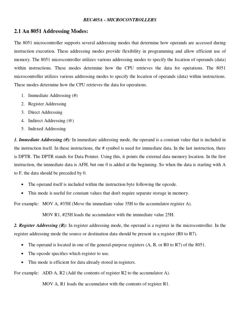 8051 Microcontroller Addressing Modes | PDF | Subtraction | Central ...