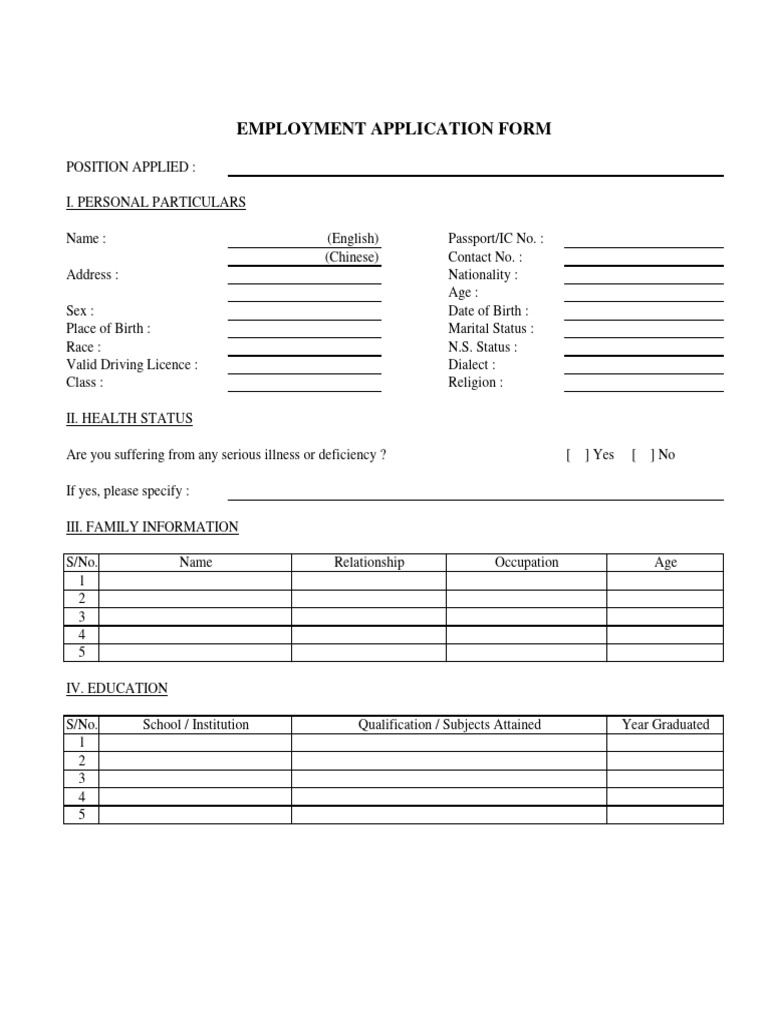 Employement Application Form | Download Free PDF | Salary | Employment