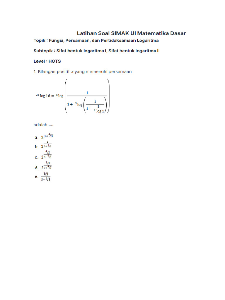 Soal Latihan Simak UI 2024 | PDF Soal Latihan Simak UI 2024 | PDF