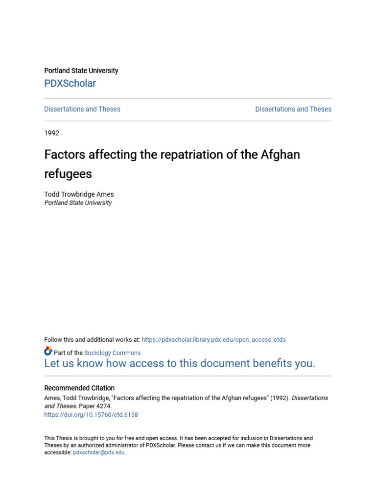Factors Affecting The Repatriation of The Afghan Refugees | PDF | Human Migration | Refugee