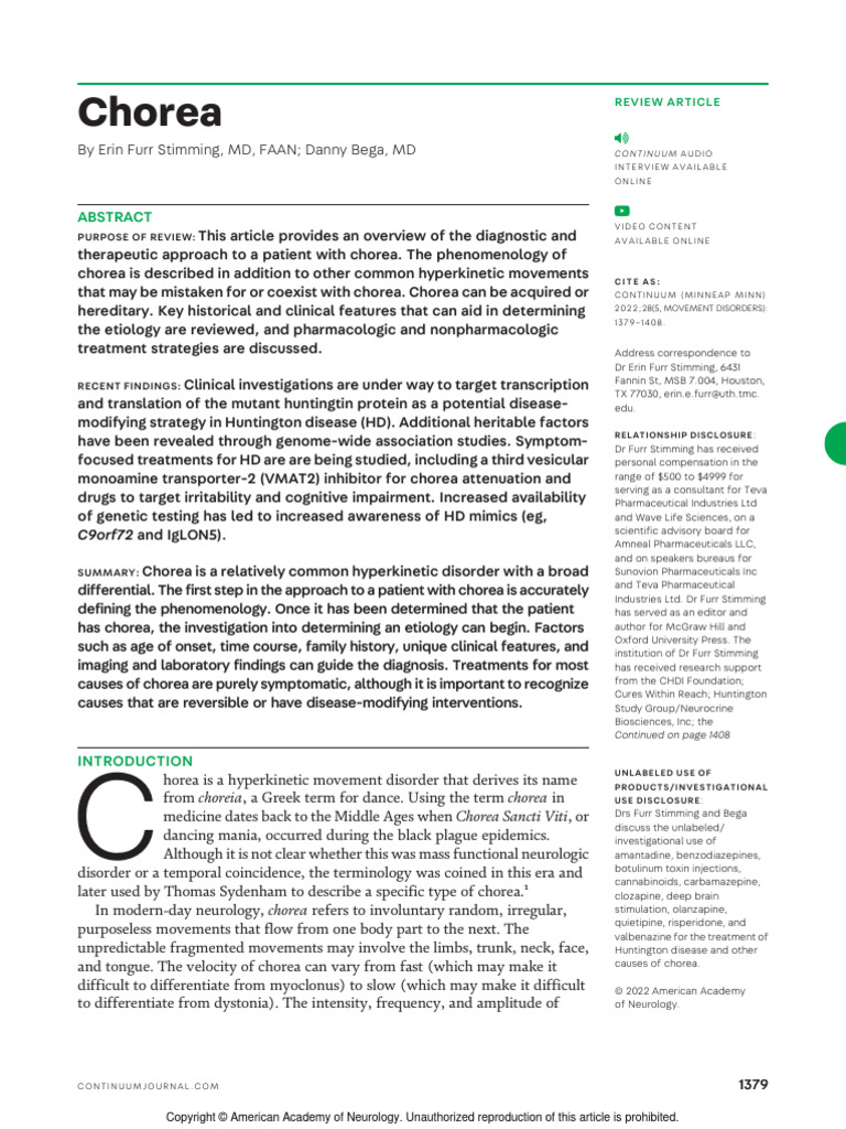 Chorea | PDF | Striatum | Clinical Medicine