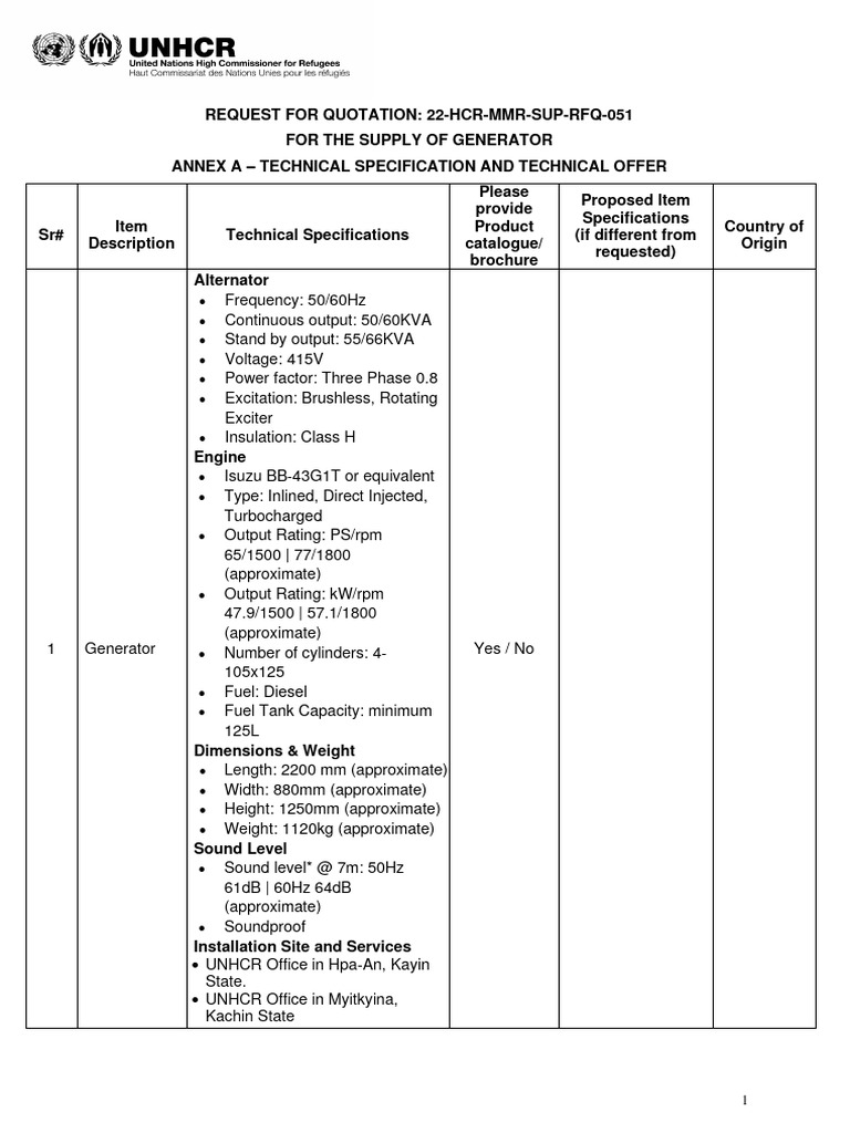 Annex A - Technical Specification-Generator | PDF | Electricity | Engines