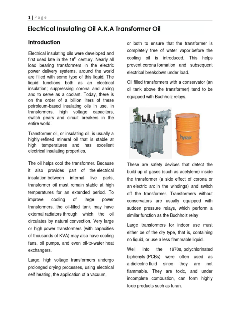 Electric Insulating Oil | PDF | Transformer | Electricity