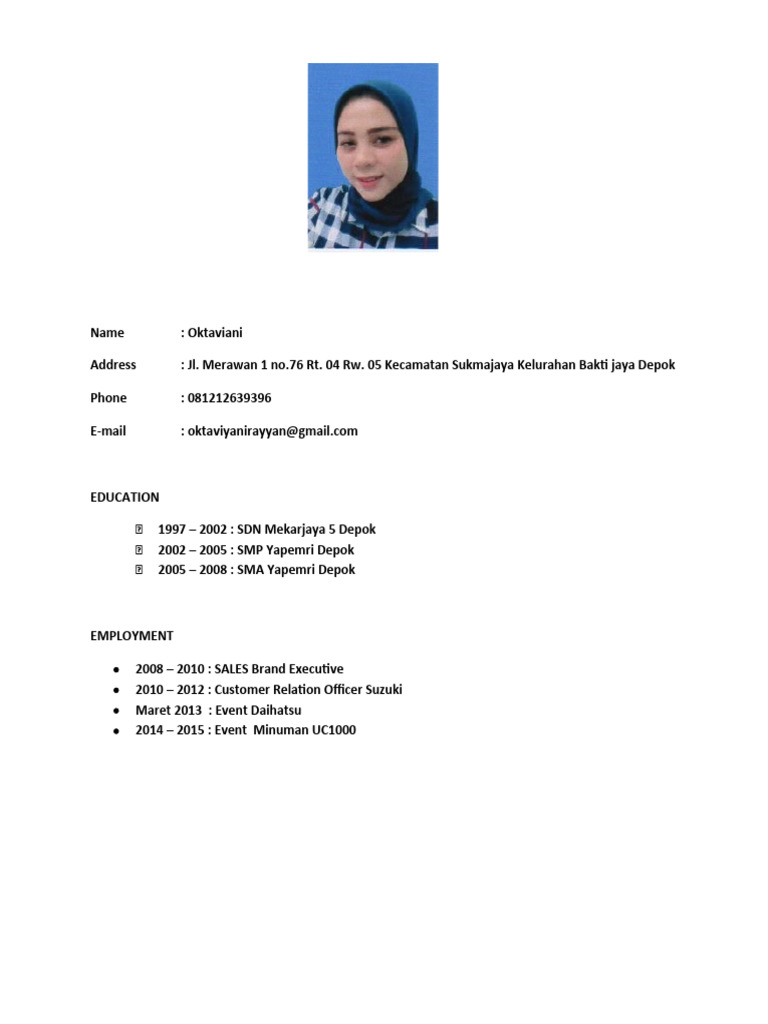 Oktaviani's Resume and Education History | PDF | Career & Growth