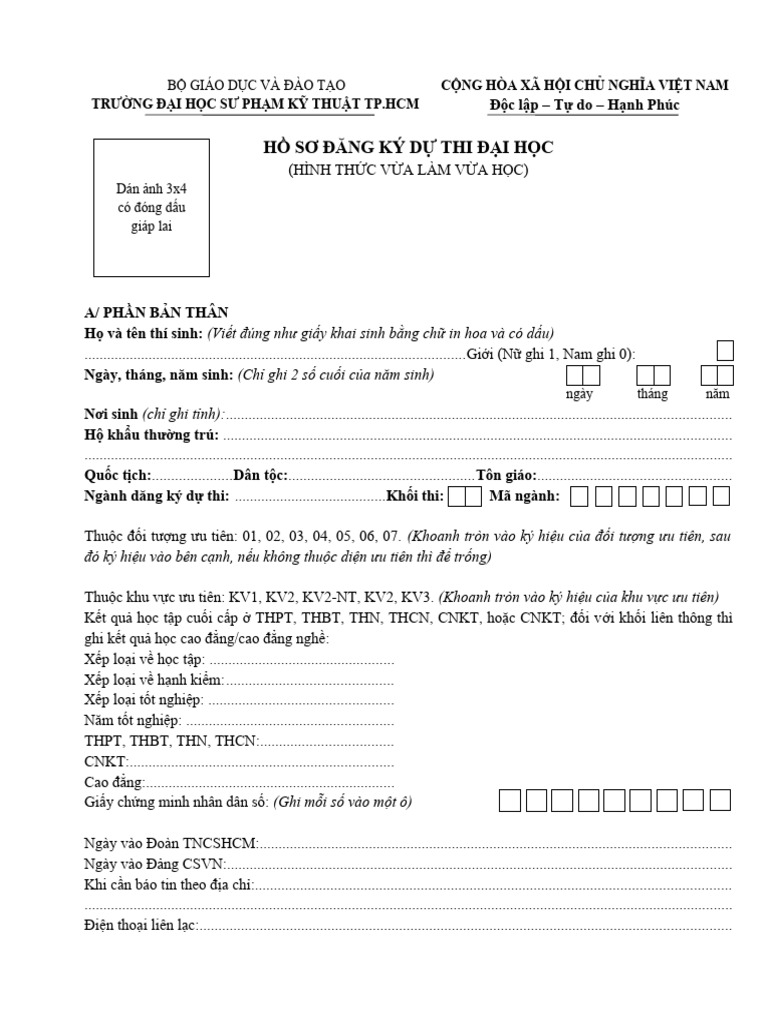 Phieu Dang Ky Xet Tuyen 2024 | PDF