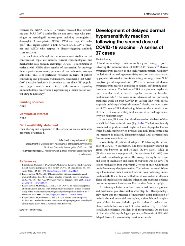 Development of Delayed Dermal Hypersensitivity Reaction Following The ...