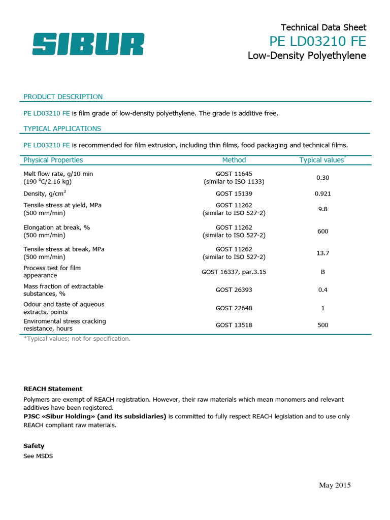 TDS Pe LD03210 Fe - Enu | PDF | Polyethylene | Polymers