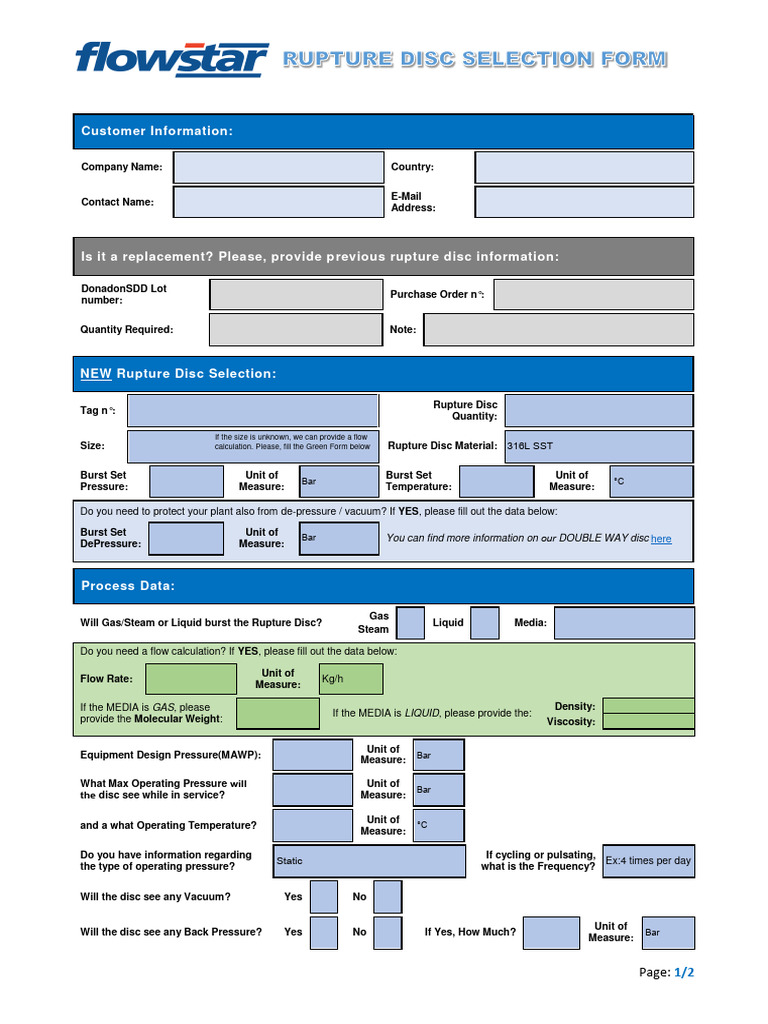 Rupture Disc Request Form | PDF | Liquids | Pressure