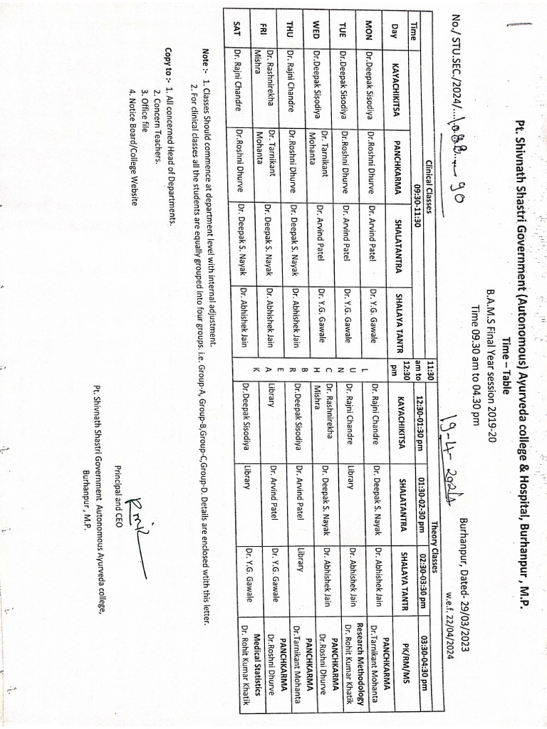 Bams Final 2019 Time Table Pdf