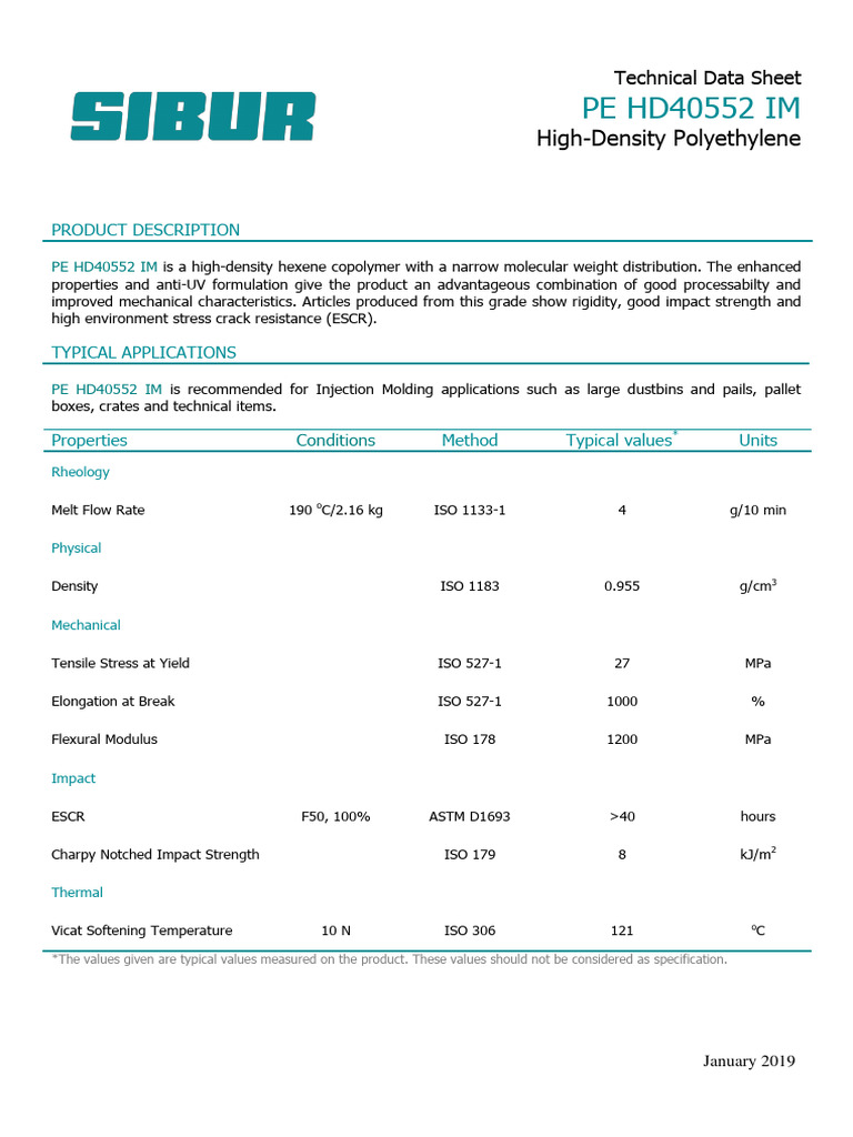 PE HD40552 IM High-Density Polyethylene | PDF | Polymers | Strength Of ...