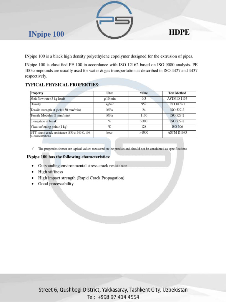 INpipe 100 | PDF | Polyethylene | Waste