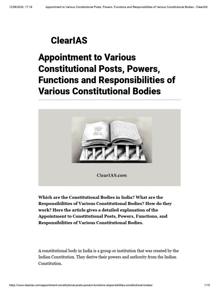 Appointment To Various Constitutional Posts, Powers, Functions and ...