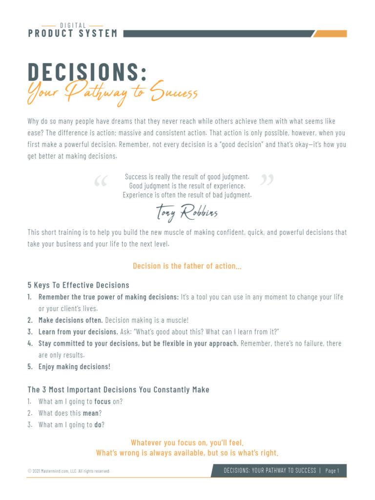 Decisions Your Pathway To Success | PDF | Cognition