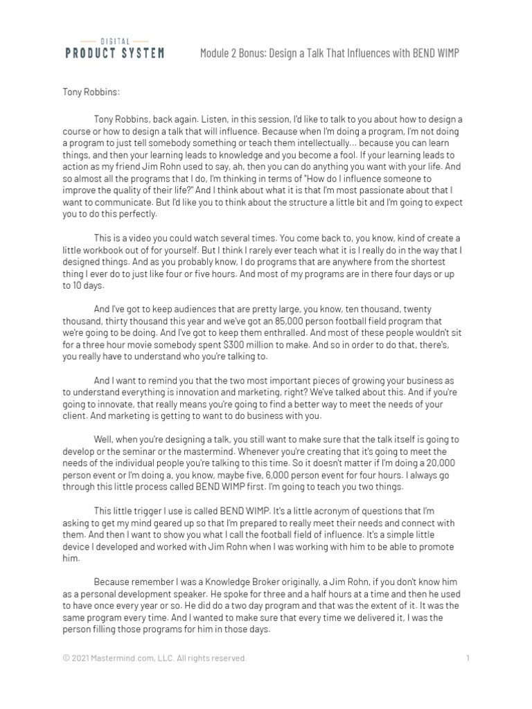 Design A Talk That Influences With BEND WIMP TRX | PDF | Self-Improvement