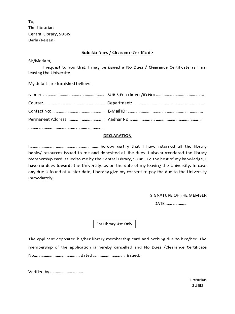No Dues Certificate Request Template | PDF | Career & Growth
