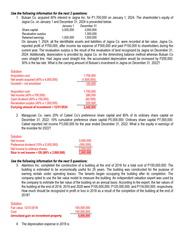 Acctg 202 Problems With Solutions | PDF | Depreciation | Fair Value