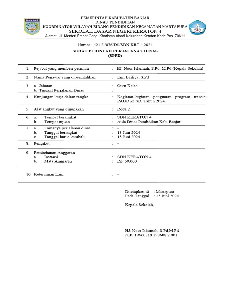 SPPD Guru Kelas | PDF