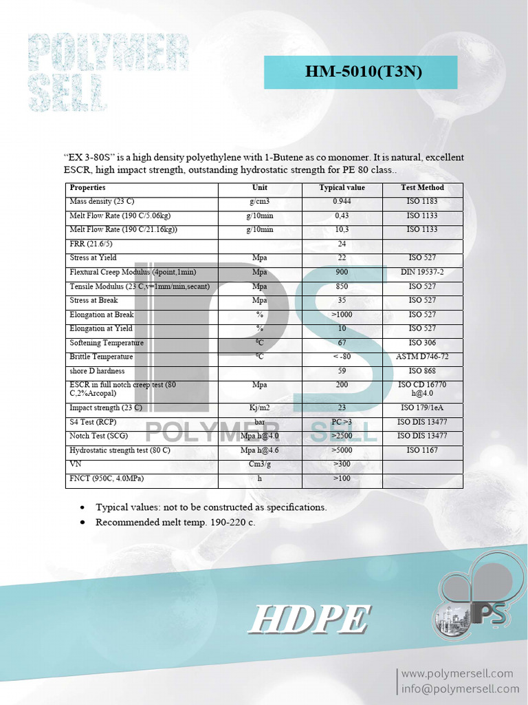 HM-5010 (T3N) : Properties Unit Typical Value Test Method | PDF ...